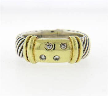 David Yurman 14k Gold Sterling Diamond Metro Ring