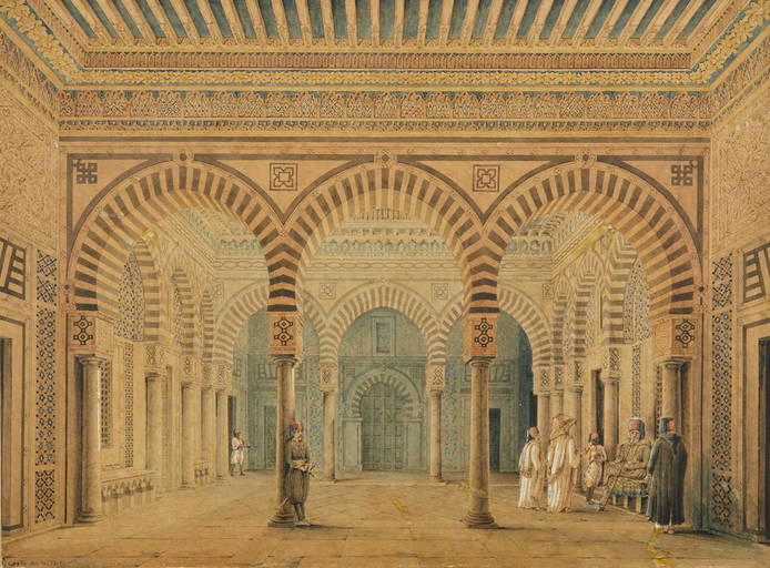 ARTISTA DEL XIX SECOLO Interior of Arab palace with characters. (#0019 ...