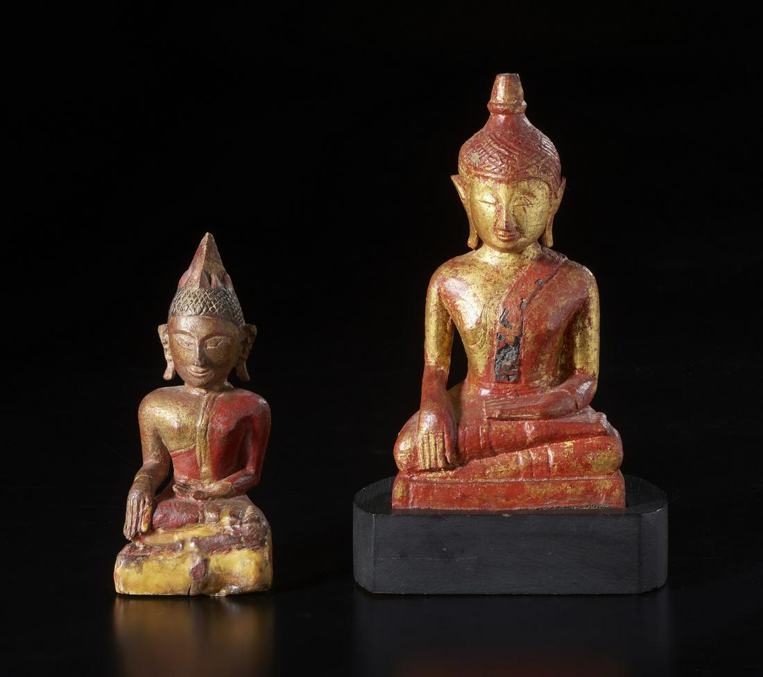 Arte Sud Est Asiatico Two Wooden Lacquered Figures Of Buddha Burma ...
