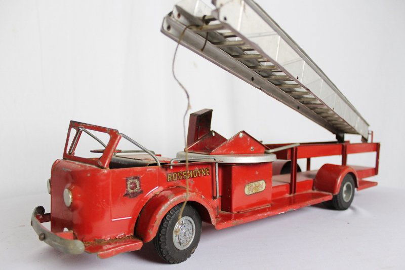 Vintage Aerial Ladder Fire Truck Pressed Steel Toy