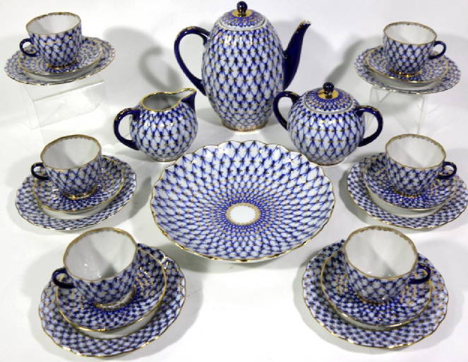Lomonosov Ussr "cobalt Net" Russian Tea Service