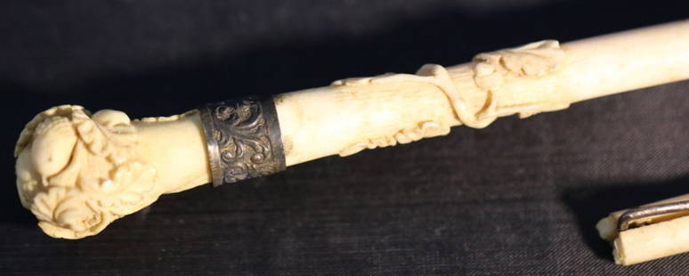 Asian Carved Ivory Parasol Handle