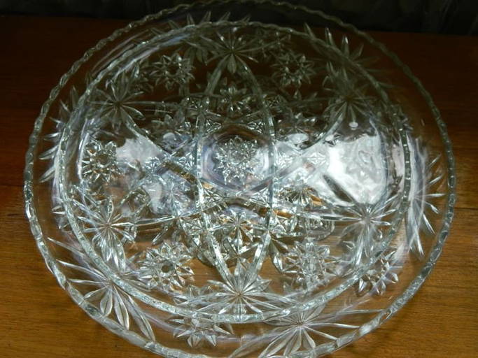 Two Large Pressed Glass Cake Plates Largest 34cm Diamet