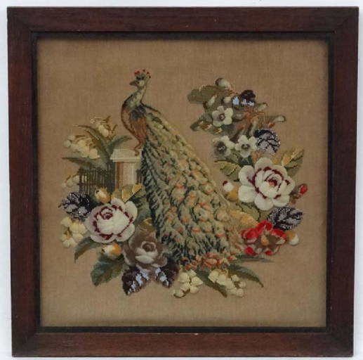 Victorian Needlework, Stumpwork And Beadwork, A Peacock