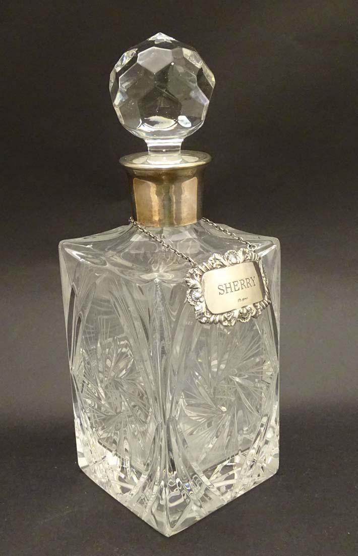 H M Silver and Lead Crystal Decanter with HMS bottle