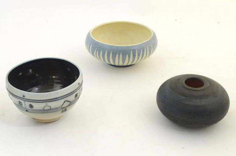 Three Studio Pottery Bowls Comprising A Buckfast Abbey