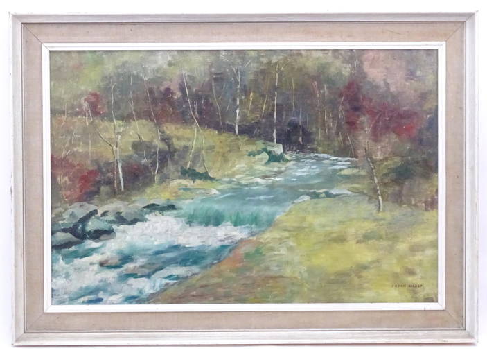 Susan Bishop, 20th century, Oil on canvas, A wooded (#1622) on Oct 07 ...