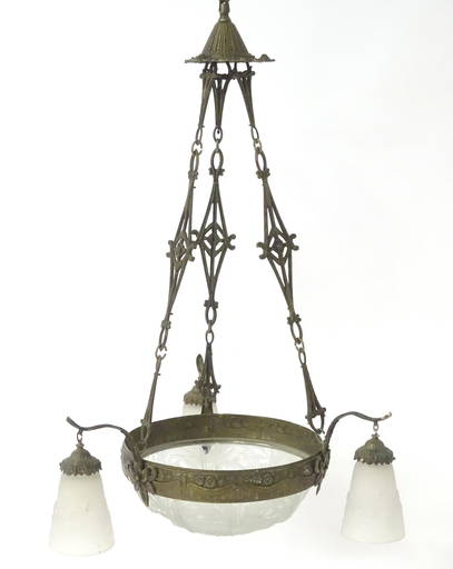 An Aesthetic Movement Pendant Hanging Lamp, The Brass