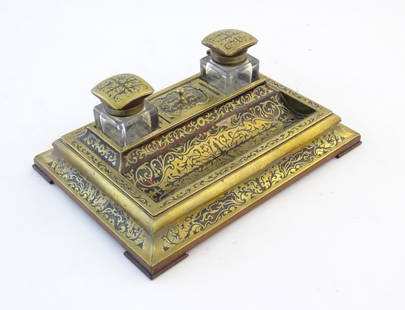 Asprey Tortoiseshell Boulle Work Desk Ink Stand