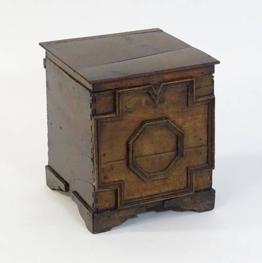 A Late 17thc / Early 18thc Oak Box With A Hinged Lid Above A Geometric ...