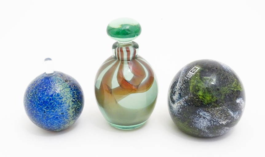 Three Items Of Art Glass Comprising A Mdina Glass Paperweight, A Scent ...