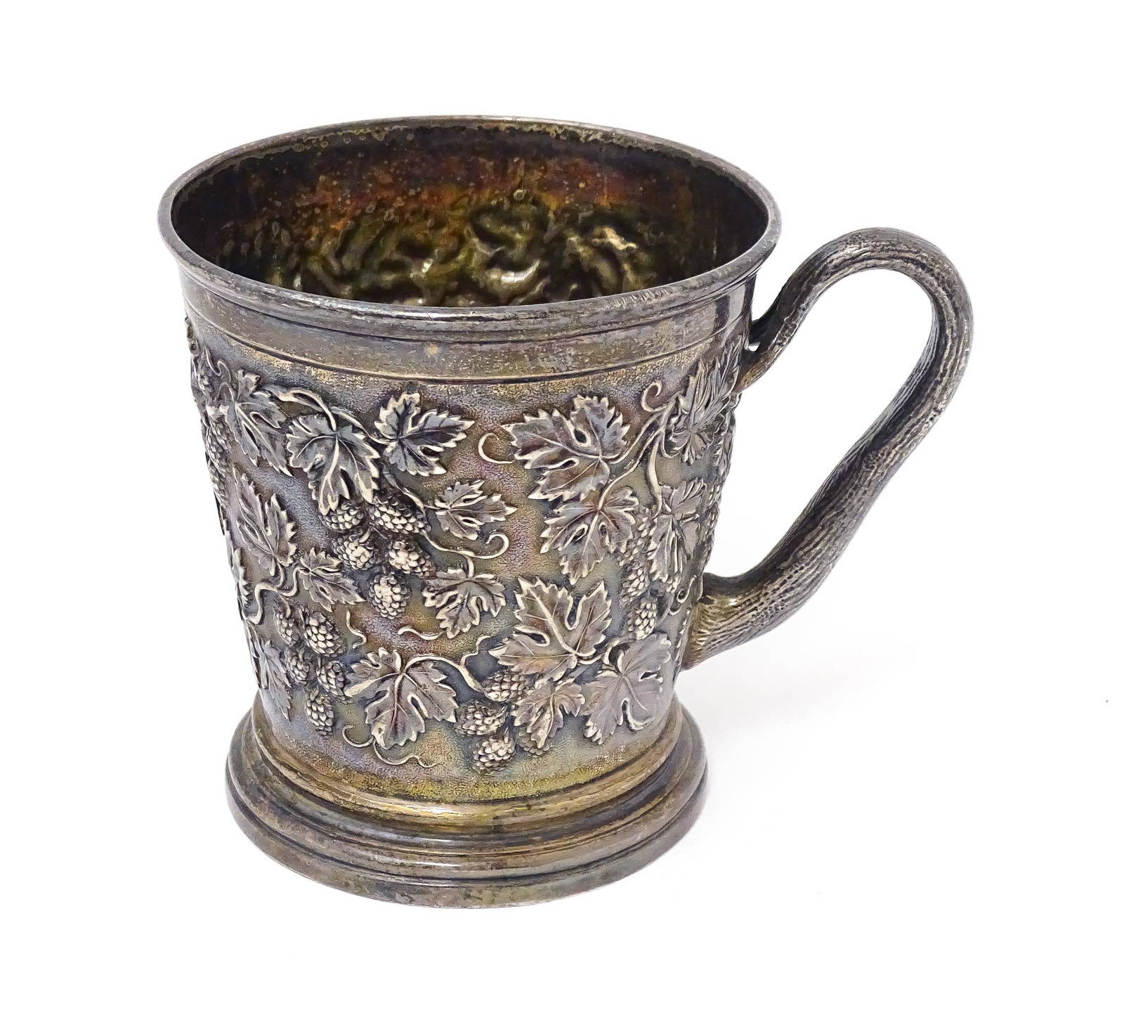 A Victorian Silver Mug With Hop And Vine Decoration, Branch Formed ...