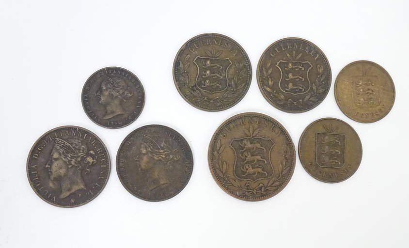 Coins: Eight 19thc Channel Island Coins To Include Examples For Jersey ...