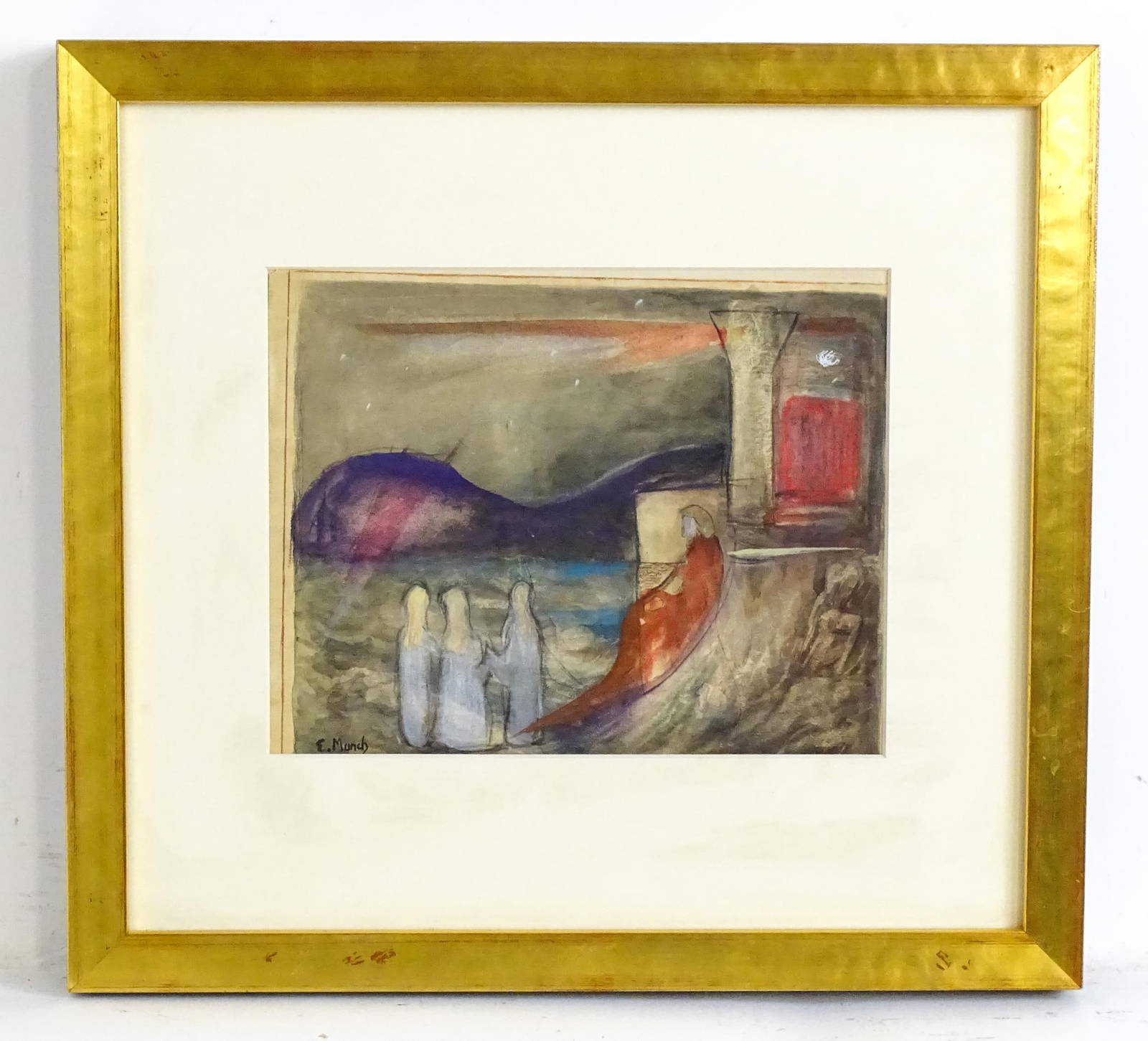 Manner Of Edvard Munch, Watercolour And Charcoal, Coastal Scene With ...