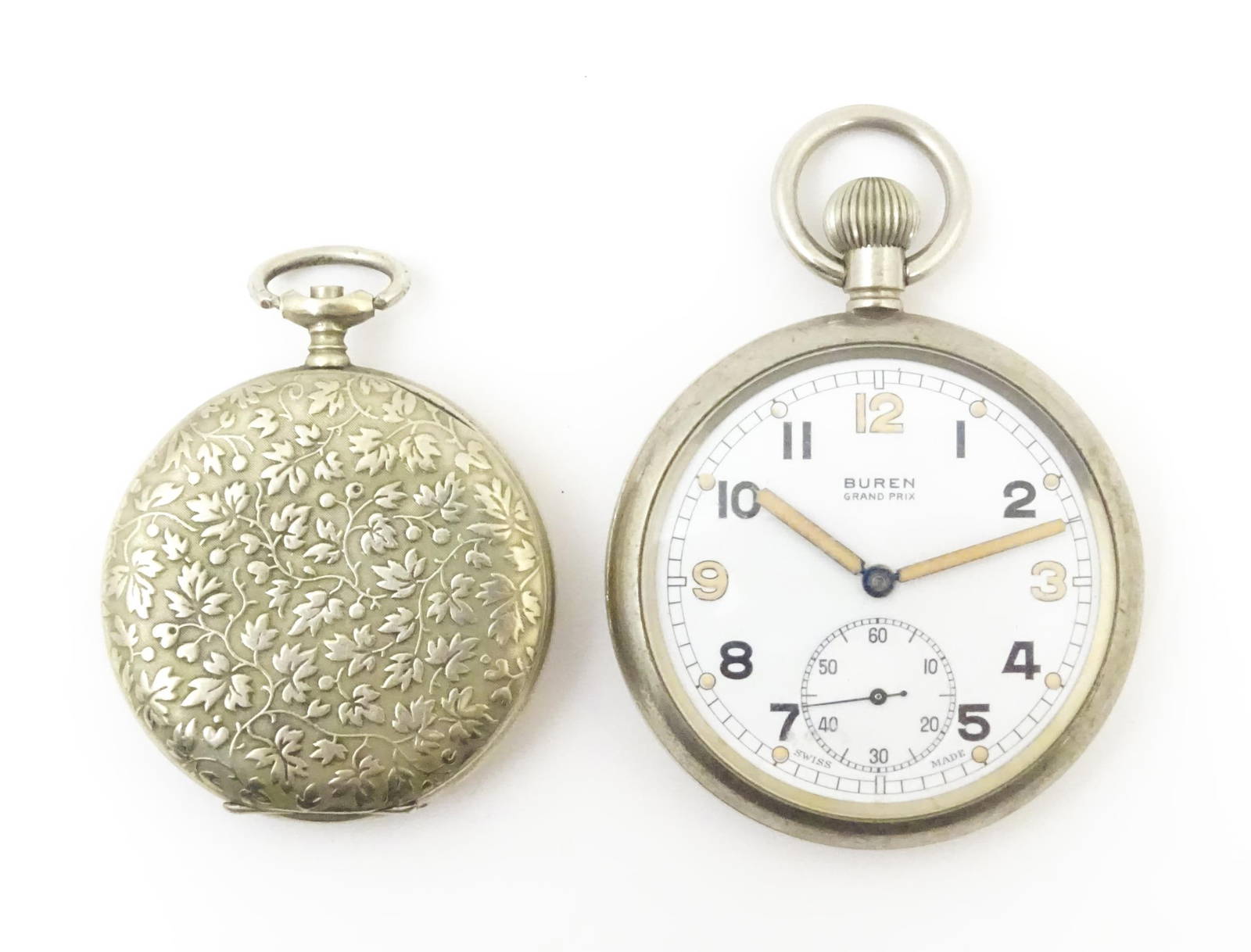 A Military Pocket Watch, The White Enamel Dial Signed Buren Grand Prix ...