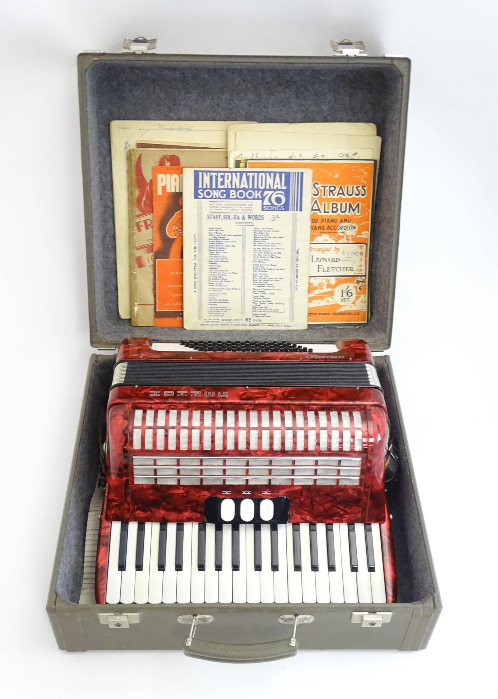 Musical Instrument : A Cased Hohner 'concerto Ii S' Accordion In Red ...