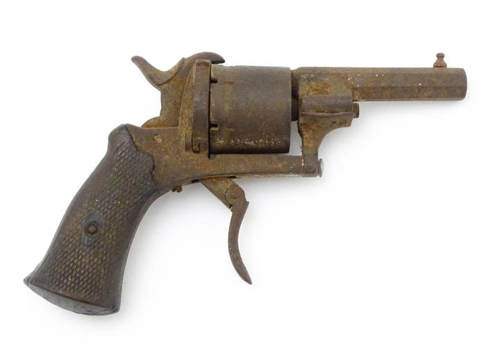 Militaria : A 19thc French Pinfire Pocket Revolver, 2 3/8" Octagonal ...