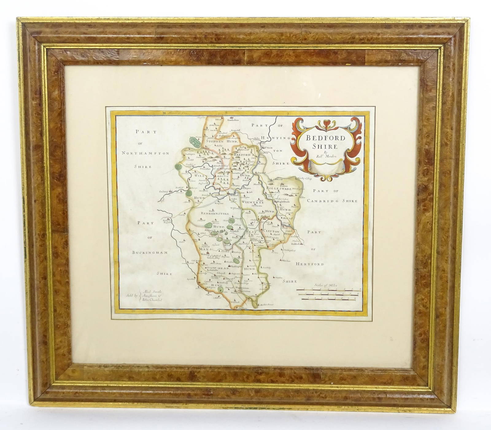 Map: A 17thc Engraved And Hand Coloured Map Of Bedfordshire After ...