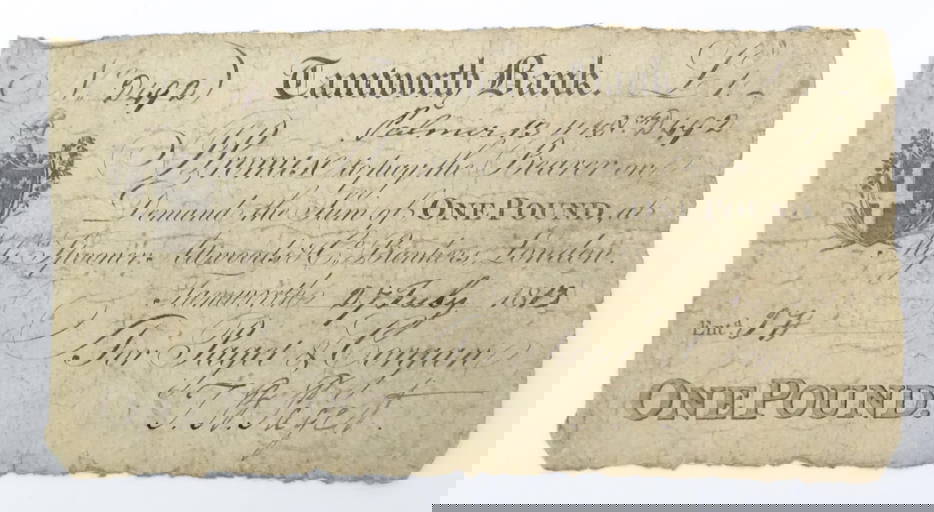 An Early 19thc British Provincial Tamworth Bank One Pound Note Dated 27 ...