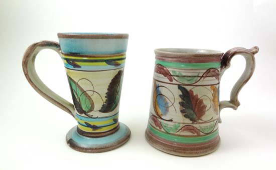 Mid 20thc Studio Stoneware Pottery Tankards By Gly