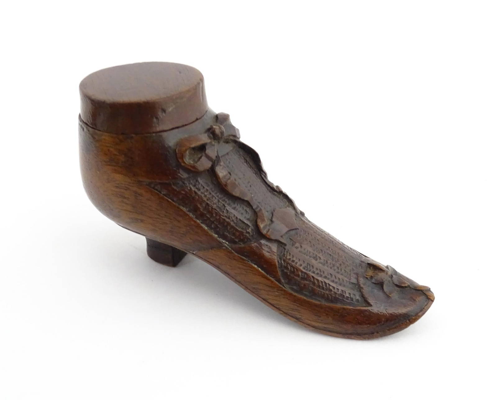 Treen : A 19thc Shoe Snuff Box Modelled As A Ladies Shoe With Carved ...