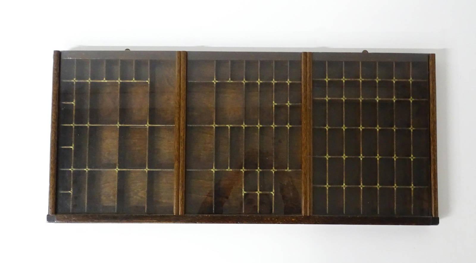 A Vintage Printers Letterpress Tray / Drawer With Three Sliding Glazed ...
