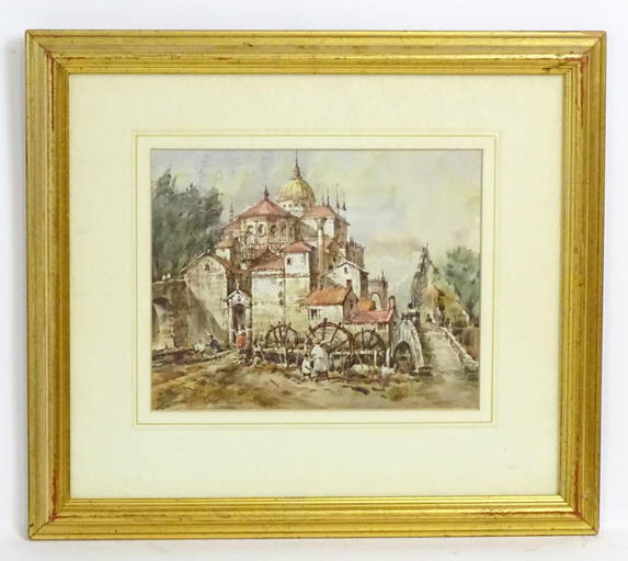 19th Century, Continental School, Watercolour, A View Of A Townscape ...