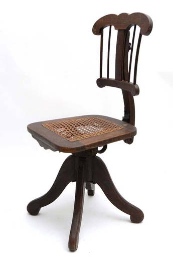 A C.1900 Patent American Lyre Style Oak Cane Seate