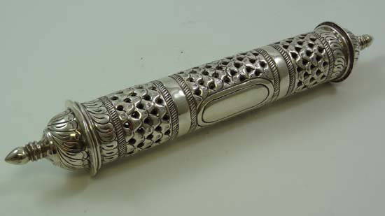 A .900 Silver Torah / Prayer Scroll Holder With Pierce