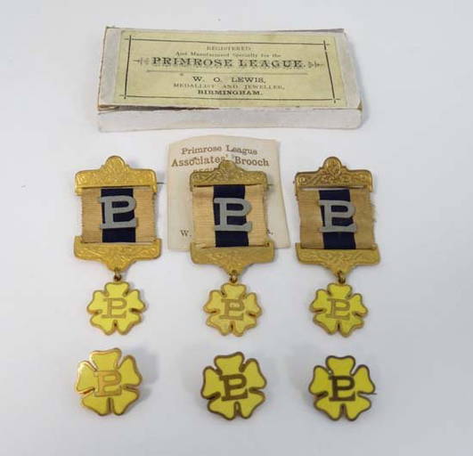 Primrose League : 3 Gilt And Enamel With Silk