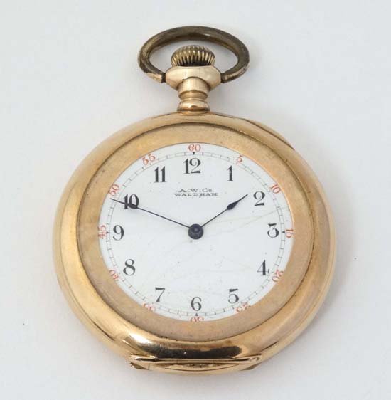 Pocket watch : a 14 ct gold cased AWC Waltham pocket