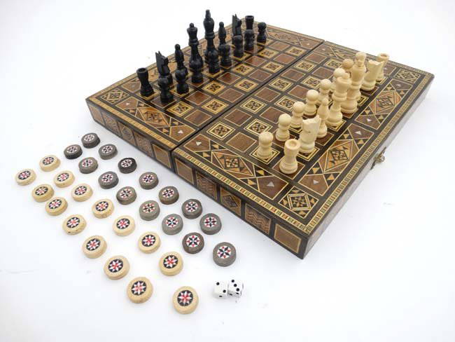 A Mid 20thc Damascus Folding Chess And Backgammon Board