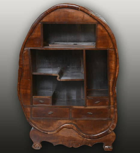Japanese Curio Cabinet With Burl Wood Exterior