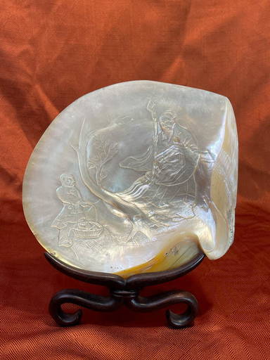 Large Chinese Carved Mother Of Pearl Shell
