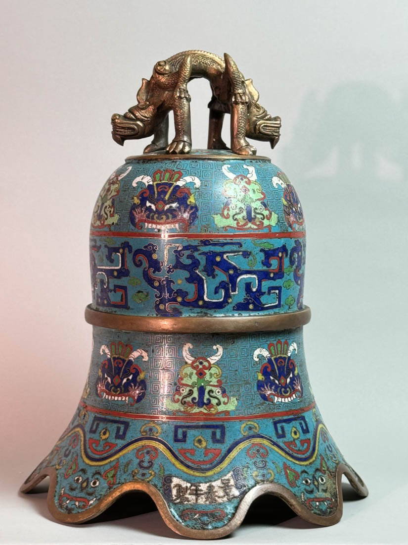 Chinese Cloisonne Bell W Ming Jin Tai Mark Auction