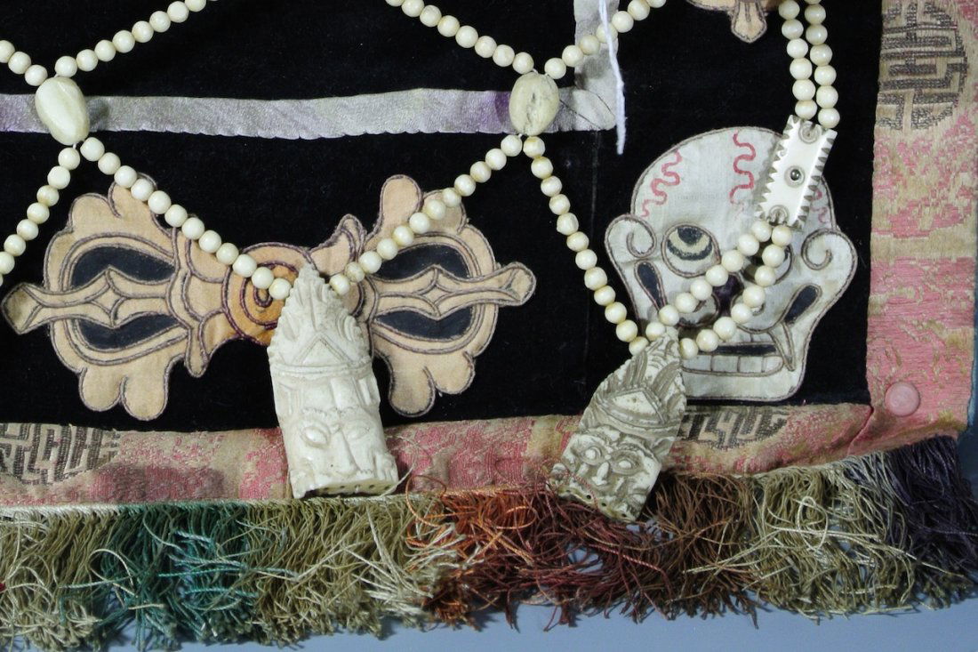 Tibetan Ritual Bone Apron with Embroidery Thangka