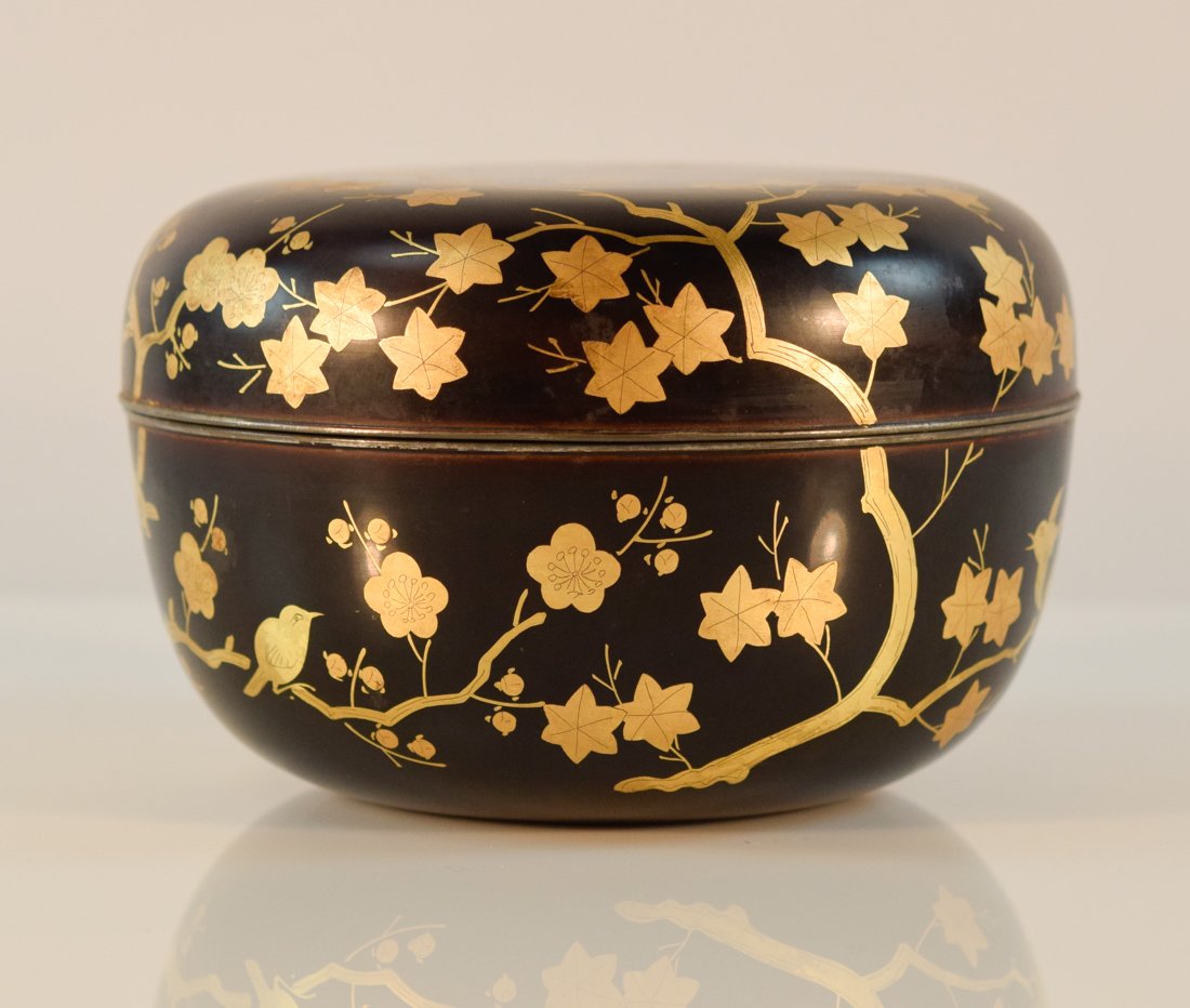 Japanese Lacquer Box With Silver Rim