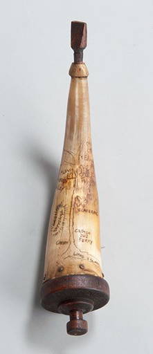 Small Carved Map Powder Horn Showing Locations In