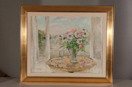Louis Rosen, Bouquet D'anemones, Oil On Canvas, Od