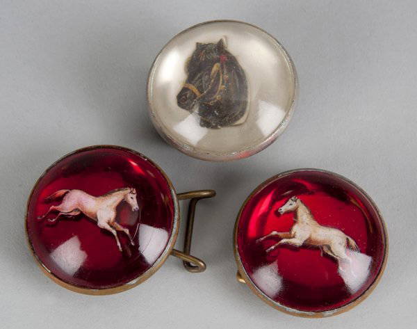 Group Of Three Intaglio Brass Horse Bridle Pins