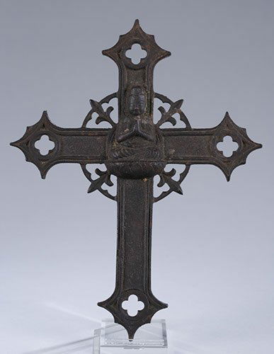 Late Edo Period Japanese Cross with Seated Buddha