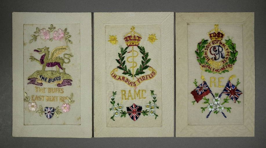 Four First World War Embroidered Silk Postcards Depicti