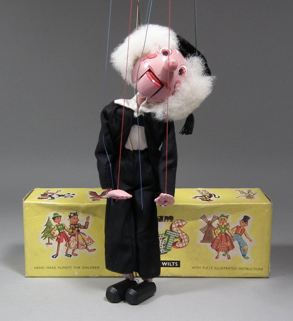 A 1960s Pelham puppet - "School Master", with box for s