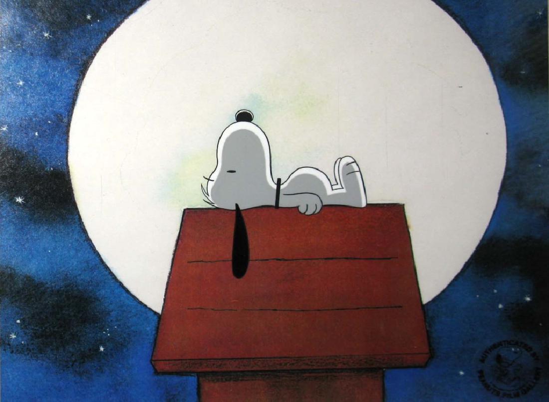 PEANUTS ANIMATION CEL - SNOOPY, DOGHOUSE & MOON