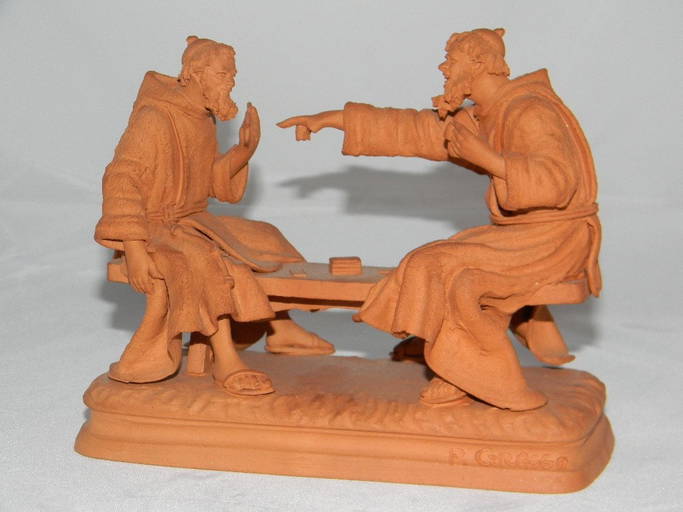 P. Grasso Italian Terracotta Figural Card Playing