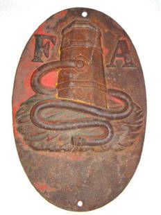 Antique Cast Iron Fireman's Association Mark For Fire