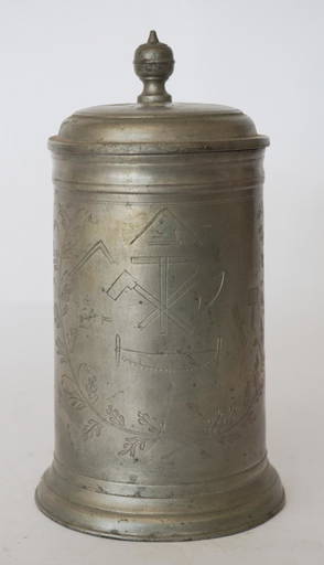 Handsome Masonic Antique Pewter Tankard