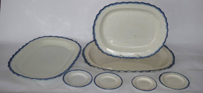 Antique 19th C Ironstone Blue Feather Edge Platter