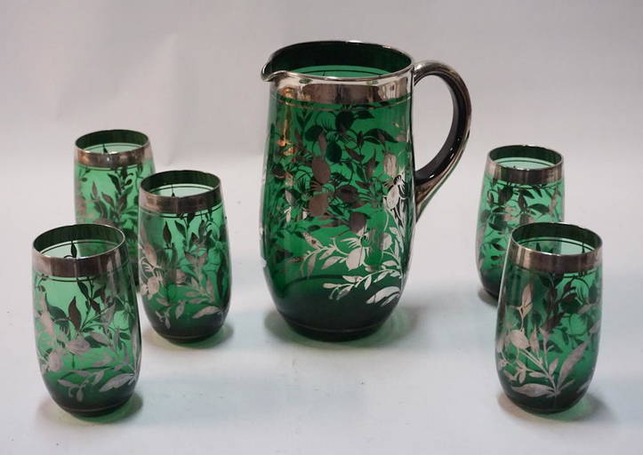 Antique Sterling Over Glass Lemonade Set