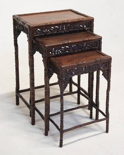 Set Vintage Chinese Carved Hardwood Nesting Tables
